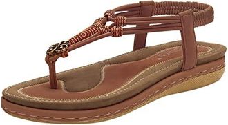 Generic Sandales Tongs Femme Plates Bohème Perlées Rétro léger Slip on Confortable Bout Ouvert élastique Bride à La Cheville Sans Lacet Sandales Chaussures 41