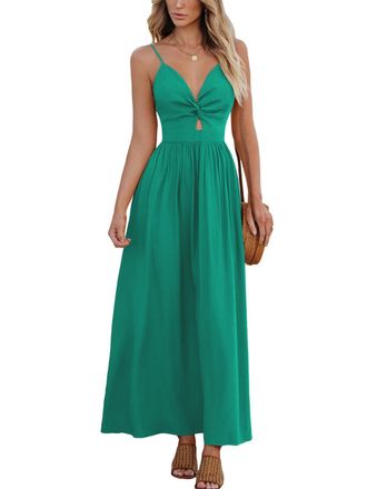 Cupshe Damen Sommerkleid Boho V Ausschnitt Ärmellos Standkleid Twist Front Freizeitkleider Urlaub Maxi Dress