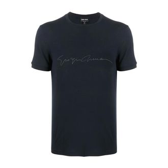 Giorgio Armani ASV Stretch-Viskose T-Shirt mit Signatur-Logo - - Tops - Herren - Blau - XL