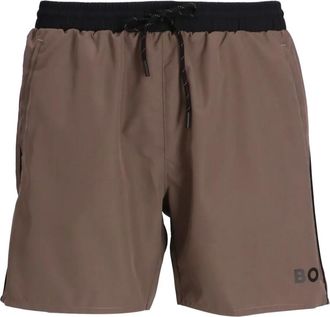 BOSS Badeshorts mit Kordelzug - Braun