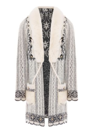 Faina Strickjacke Damen wollwei&szlig; schwarz