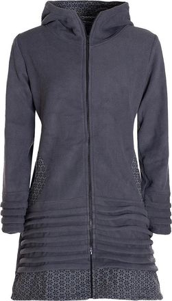 vishes Alternative Bekleidung - Damen lange Fleecejacke Hippiemantel &Uuml;bergangsjacke Zipfelkapuze grau 46-48