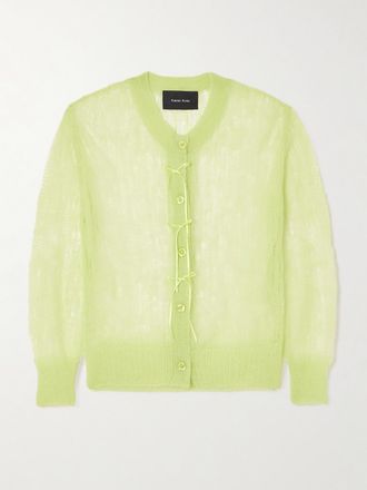 Simone Rocha Cardigan Raccourci En Mohair M&eacute;lang&eacute; &Agrave; Mailles Ajour&eacute;es Et &Agrave; Noeuds - Vert