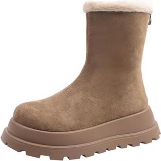 Generic Bottes dhiver pour femme - Coupe large - Chaudes - &Eacute;l&eacute;gantes - Couleur unie - Fermeture &eacute;clair dans le dos - Semelle &eacute;paisse - Confortables - D&eacute;contra