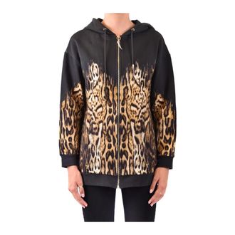 Roberto Cavalli Leopardenmuster Kapuzen-Zip-Sweatshirt - - Sweatshirts & Hoodies - Herren - Schwarzk - XS