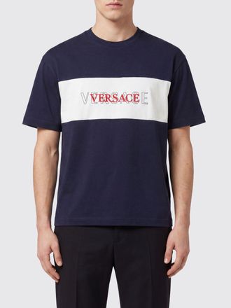 Versace T-shirt &agrave; col rond en coton avec logo contrastant