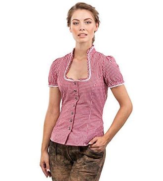 Schöneberger Trachten Couture Blouse Traditionnelle Jasmin - Blouse élégante, à Carreaux et à la Taille - avec de Beaux Boutons en Forme de coeur (44, Rouge/Blanc)