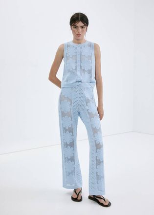 Mango Gilet en maille avec broderies ajour&eacute;es bleu ciel - Femme - XS - MANGO