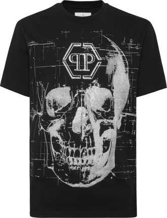 Philipp Plein Homme, Tops, Noir, Taille: XL T-Shirt Col Rond T&ecirc;te de Mort Strass