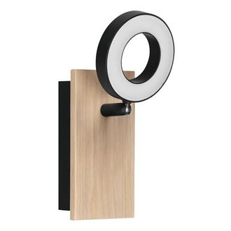 Eglo LED Wandleuchte innen Rielves, Wandlampe mit schwenkbarem Spot, Wandspot aus Holz in Braun und Metall in Schwarz, Wandstrahler FSC-Zertifiziert, warmw