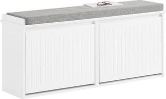 SoBuy Banc Chaussures Entrée Meuble Chaussure avec Assise Coussin Rembourré et 2 Abattants - Meuble de Rangement Chaussures, L100 x P26 x H46 cm - Capacité 