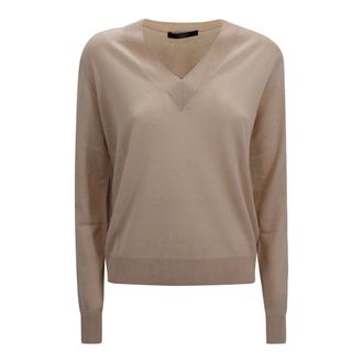 Max Mara Femme, Pulls, Beige, Taille: 42 FR V-neck Tricots
