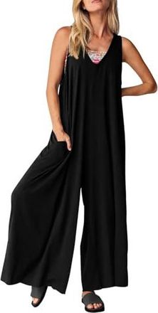 Generic YIzdegg Combinaison pour femme sans manches, col en V, pantalon ample avec poches, combinaison d&eacute;contract&eacute;e, combinaison sexy, l&eacute;g&egrave;re, s&eacute;chage rapide,