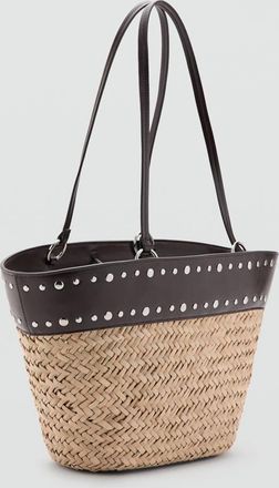 Mango Panier fibre naturelle &agrave; clous chocolat - Femme - Taille unique - MANGO