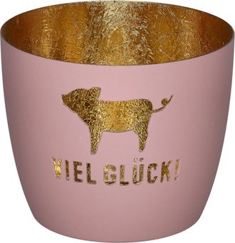 Giftcompany Madras Windlicht M Viel Gl&uuml;ck rosa/Gold 8,5cm