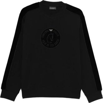 Emporio Armani Homme, Sweatshirts et sweats &agrave; capuche, Noir, Taille: S Velvet Panels Crew Neck SweaT-shirt