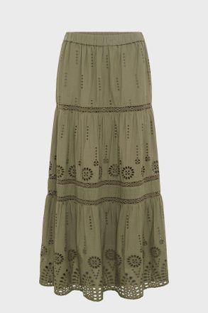 Gerard Darel Jupe &agrave; broderies en coton - JALY - Vert Kaki