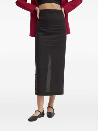 Bardot jupe mi-longue à taille haute - Noir