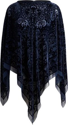 Etro Femme, Vestes, Bleu, Taille: ONE Size Poncho en velours bleu avec d&eacute;tails Paisley