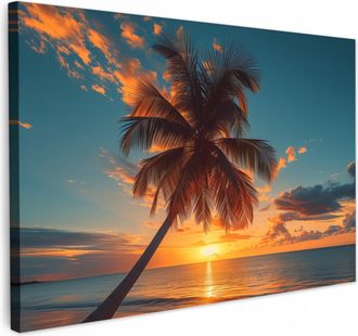 MuchoWow &copy; Bilder Gro&szlig; 120x80 cm XXL Wohnzimmer Deko Modern Wandbild Foto auf Leinwand Bild Schlafzimmer &uuml;ber Bett Room Decor Geschenke Sonnenuntergang - Palme