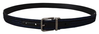 Dolce & Gabbana Mens Blue Jacquard Stripe Silver Buckle Belt Leather
