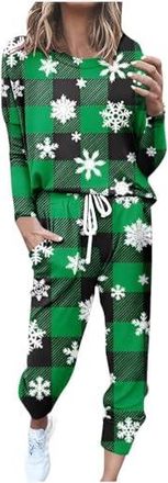 Onsoyours Femme Surv&ecirc;tement Impression de No&euml;l Ensemble de Sport 2 Pi&egrave;ce Casual Chemise &agrave; Manches Longues &agrave; col Rond + Pantalon &agrave; Cordon de Serrage Costume de N
