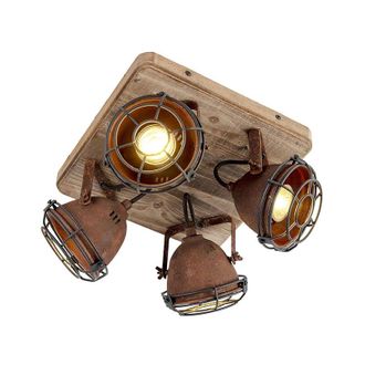 QAZQA Gina - led Dimmable Spot plafond, plafonnier variateur inclus - 4 lumi&egrave;re - l 27 cm - Brun rouille - Rustique - &eacute;clairage int&eacute;rieur - Salon i Chambre