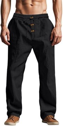 Generic Pantalon chino ample en lin pour homme - Coupe ample - Séchage rapide - Sans repassage - Respirant - Avant plat - Pantalon en lin indéchirable - Coule