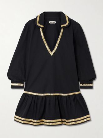 Bode Minikleid Aus Baumwollpopeline Mit Verzierungen - Schwarz