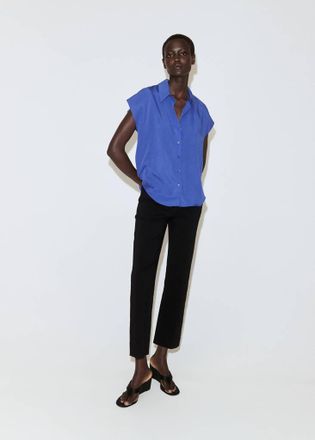 Mango Kurzarmhemd aus Lyocell blau - Damen - XS - MANGO