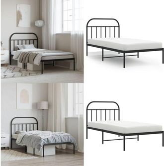 vidaXL Bettgestell mit Kopfteil Metall Schwarz 100x190 cm - Metallbettfundament - Doppelbettgestell - Boxspringrahmen - Schwarzes Bettgestell