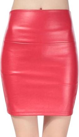 Minetom Femmes Jupe en Similicuir Mini Jupe Sexy Taille Haute Jupe Courte Bodycon Extensible Crayon Moulante Fête Club Jupe A Rouge L