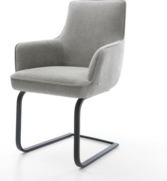 DELIFE Freischwinger Heira-Flex mit Armlehnen Strukturstoff Soft Grau Freischwinger flach Schwarz Taschenfederkern, Esszimmerst&uuml;hle