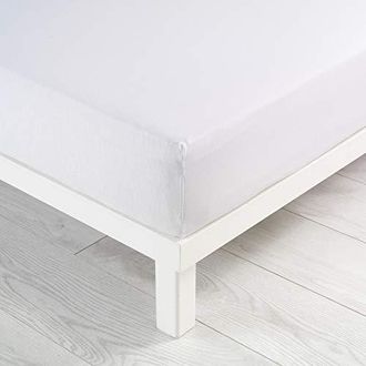 Douceur d'Intérieur Drap Housse (140 x 190 cm) Jersy Blanche, 100% Coton Jersey