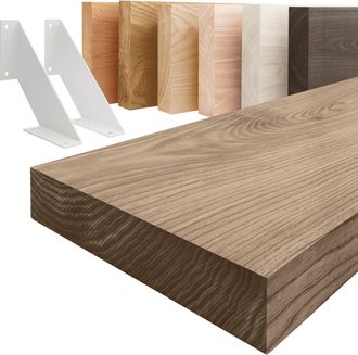 Lamofootwear Manufaktur Wandregal Holz Gerade | Regal Farbe: Nussbaum | mit weißem Vintage Regalträger | 120 cm