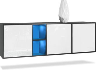 Vladon Kommode Cuba, Made in Germany, Schwarz matt/Wei&szlig; Hochglanz - Modernes Sideboard f&uuml;r Ihr Wohnbereich - (BxHxT) 182x53x35 cm