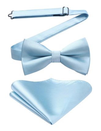 Hisdern Fliege Herren Hellblau Einfarbig Fliegen f&uuml;r Herren mit Einstecktuch Set Vorgebundene Fliege Anzug f&uuml;r Smoking,Hochzeit,Weihnachten