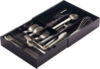 Yamazaki Tableware 3383 Tower Extendable Cutlery Tray, Black, ABS Resin/PS Resin, 25 x 24.6 x 5.7 cm