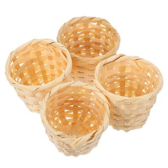Cabilock 4pcs Mini Rattan Korb Geflochtener Blumenkorb Kleiner Wicker Basket Gewebte Korb Miniatur Henkelkorb Weidenkorb Kinder K&ouml;rbchen Party-Dekoration Blume
