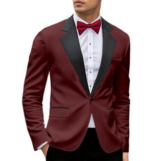 Generic Veste pour homme coupe ajust&eacute;e avec revers contrast&eacute;s - Blazer &eacute;l&eacute;gant pour mariage, carnaval, f&ecirc;te - Veste de costume pour homme &agrave; un bouton festif p