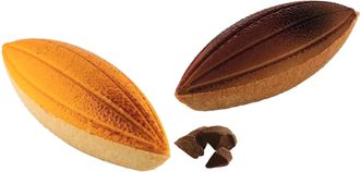 Silikomart Silikomart Kit 3D Tarte Ring Cabossa - Silikonform mit 6 Kakao-Pod-Hohlr&auml;umen (120 x 40 x 20 mm hoch) + Cutter + Perforierte Ringe - Dessertpfanne Set