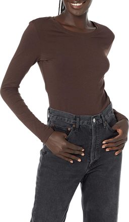 Amazon Essentials Damen Langärmeliges T-Shirt mit Rundhalsausschnitt in klassischer Passform (erhältlich in Übergröße), Espresso, X-Large