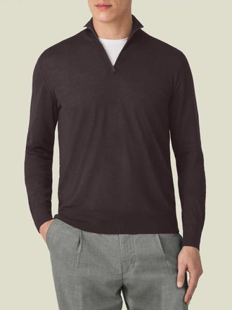 Luca Faloni Pullover mit Rei&szlig;verschluss in Traubenlila aus Seiden-Kaschmir f&uuml;r Herren