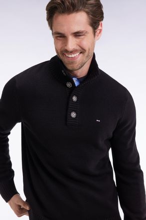 Eden Park Pull Col Montant Épais En Laine Et Coton Noir