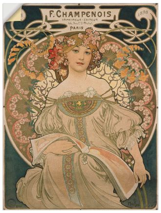 Artland ARTland Wanddeko Wandtattoo selbstklebende Vinylfolie Frau Blumen Champagne Plakat f&uuml;r F Champenois 1897 Frau Kunst Jugendstil Alfons Mucha T7EM