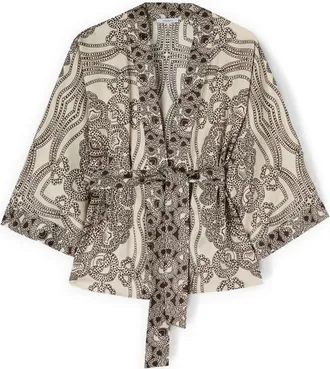 Motivi Femme, Blouses et Chemises, Blanc, Taille: 40 FR Kimono en satin avec imprim&eacute;