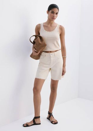 Mango Bermudas en denim coupe droite taille basse &eacute;cru - Femme - 32 - MANGO
