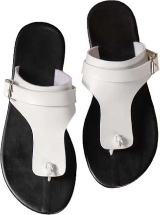 Generic Tongs pour femme - Noir - Sandales de plage - Pantoufles creuses d&eacute;contract&eacute;es - Chaussures plates - Sandales r&eacute;tro - Chaussures d&eacute;t&eacute; respirantes - Sa