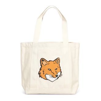 Maison Kitsun&eacute; Fox Head Tote Bag - - Bags - Herren - Wei&szlig; - ONE SIZE