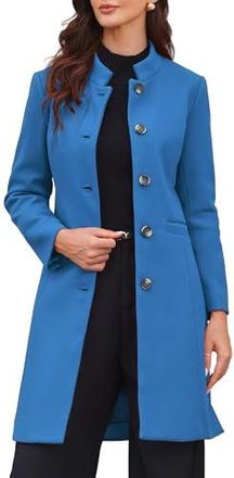 Allegra K Manteau &agrave; Col Montant Femme Caban DHiver Mi-Long &agrave; Simple Boutonnage pour les D&eacute;placements Quotidiens Bleu XL